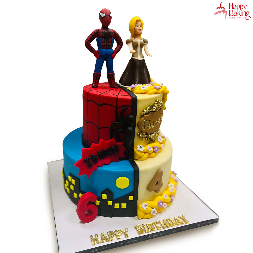 Rapunzel & Spiderman Combine Cake – Happy Baking by Vino